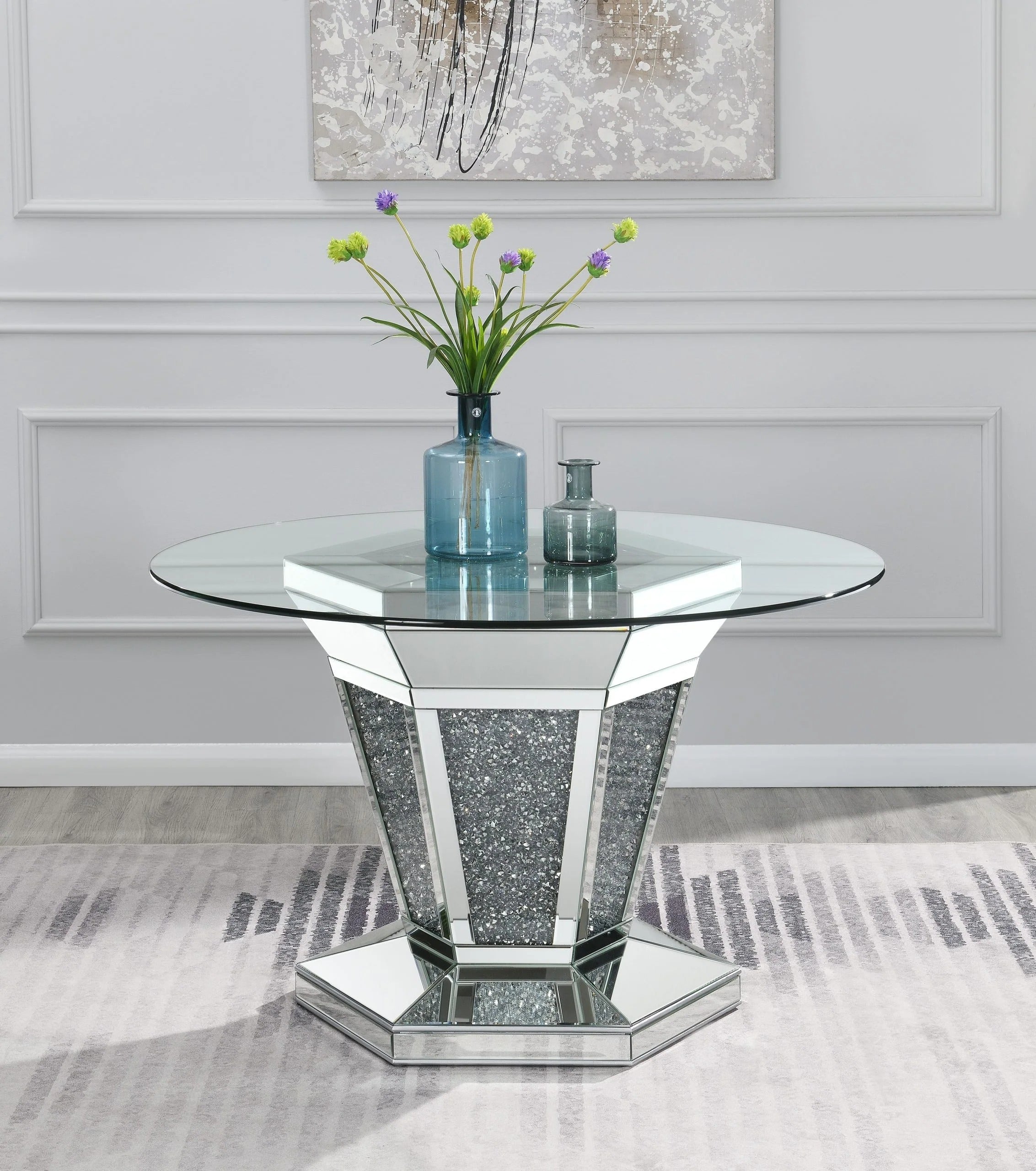 Diamond Glass Dining Table With Crystal Chrome Base DT002