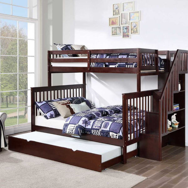 Staircase Bunk Bed with Single Size Pull Out Trundle Espresso 1850 Si