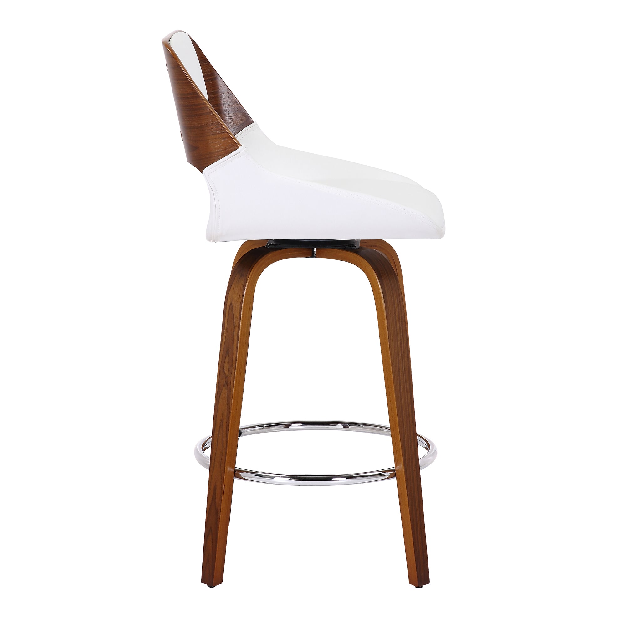Hudson 26 Counter Stool with Swivel White Faux Leather and Walnut
